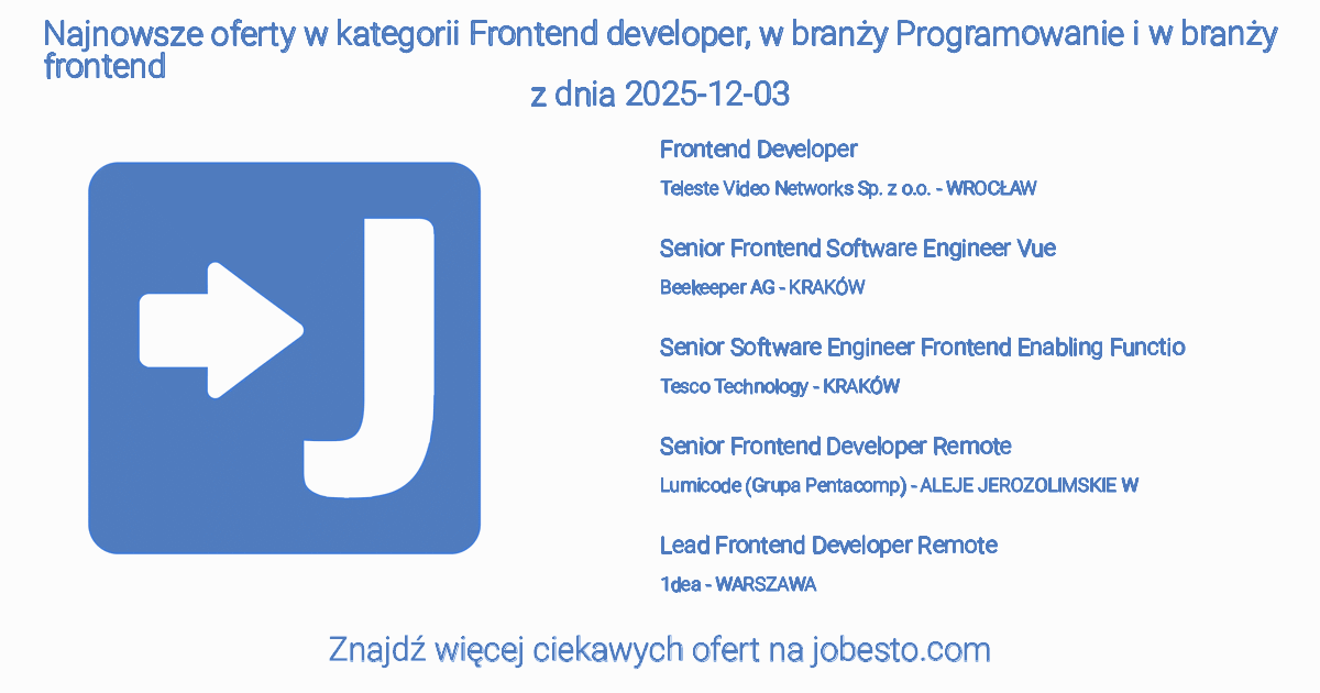 Praca frontend programowanie | maj 2024 | 2084 | Jobesto