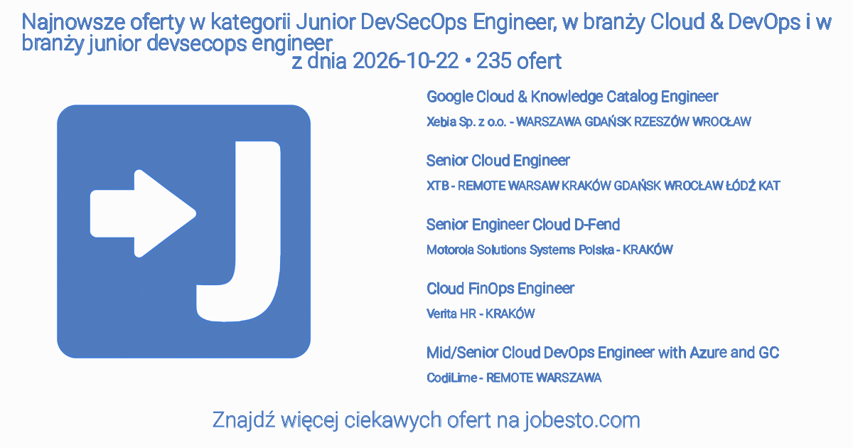 Praca junior devsecops engineer cloud & devops | wrzesień 2026 | | Jobesto