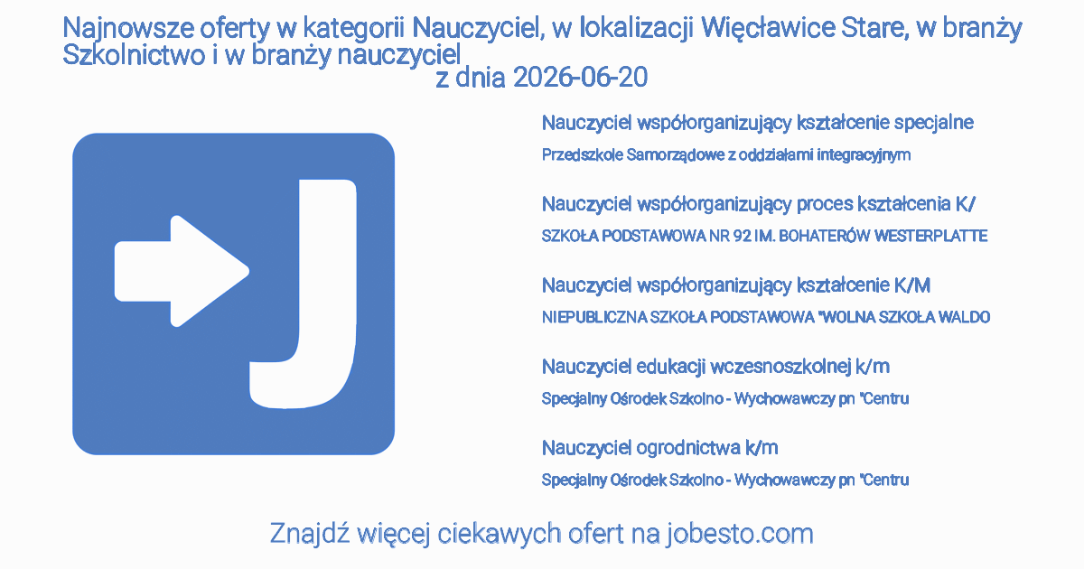 Praca nauczyciel więcławice stare szkolnictwo | czerwiec 2026 | Jobesto